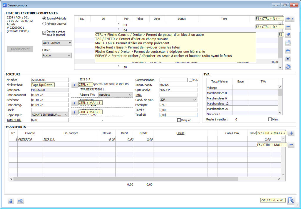 Raccourcis-clavier dans la saisie comptable - Equisis